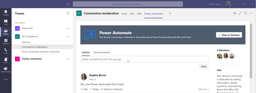 Integrating Yammer communities in Microsoft Teams | Sarah Haase